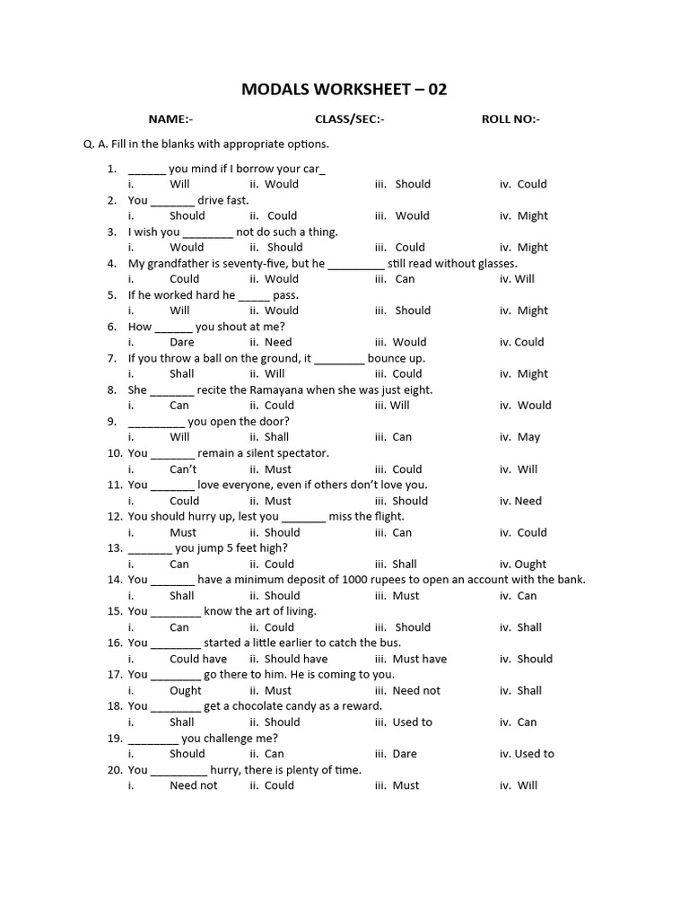 MODALS WORKSHEET 02 | PDF