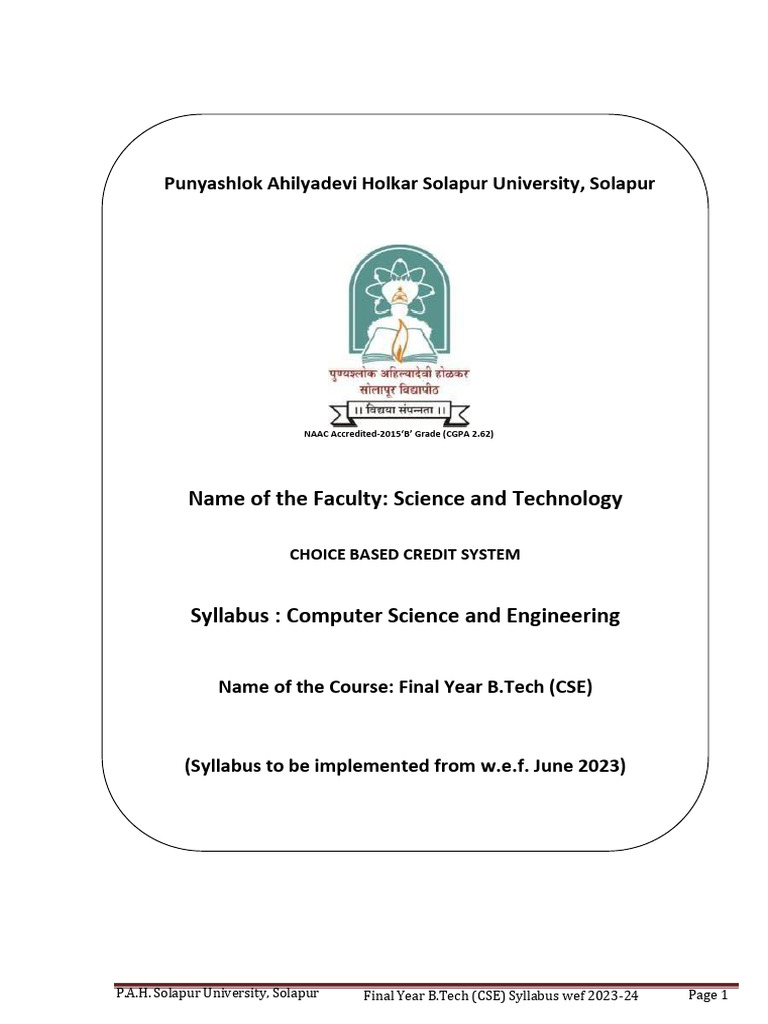 Final Year B.Tech CSE Syllabus 2023-24 | PDF | Software Testing | Parsing