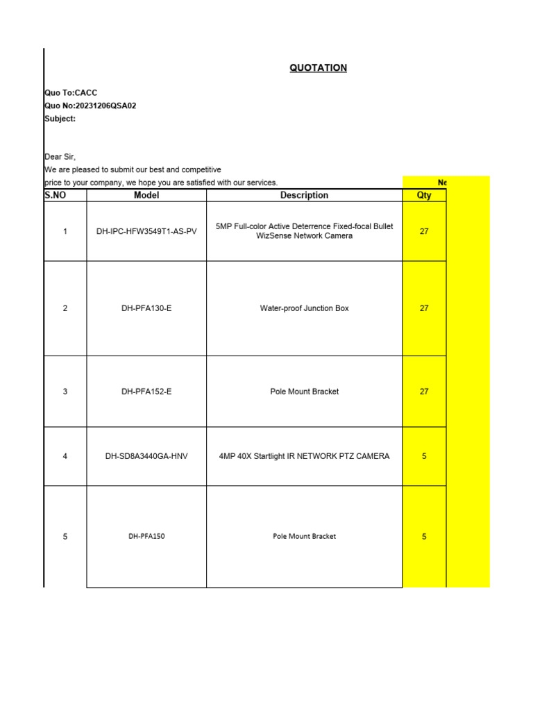 Security Equipment Quotation | PDF | Equipment | Manufactured Goods