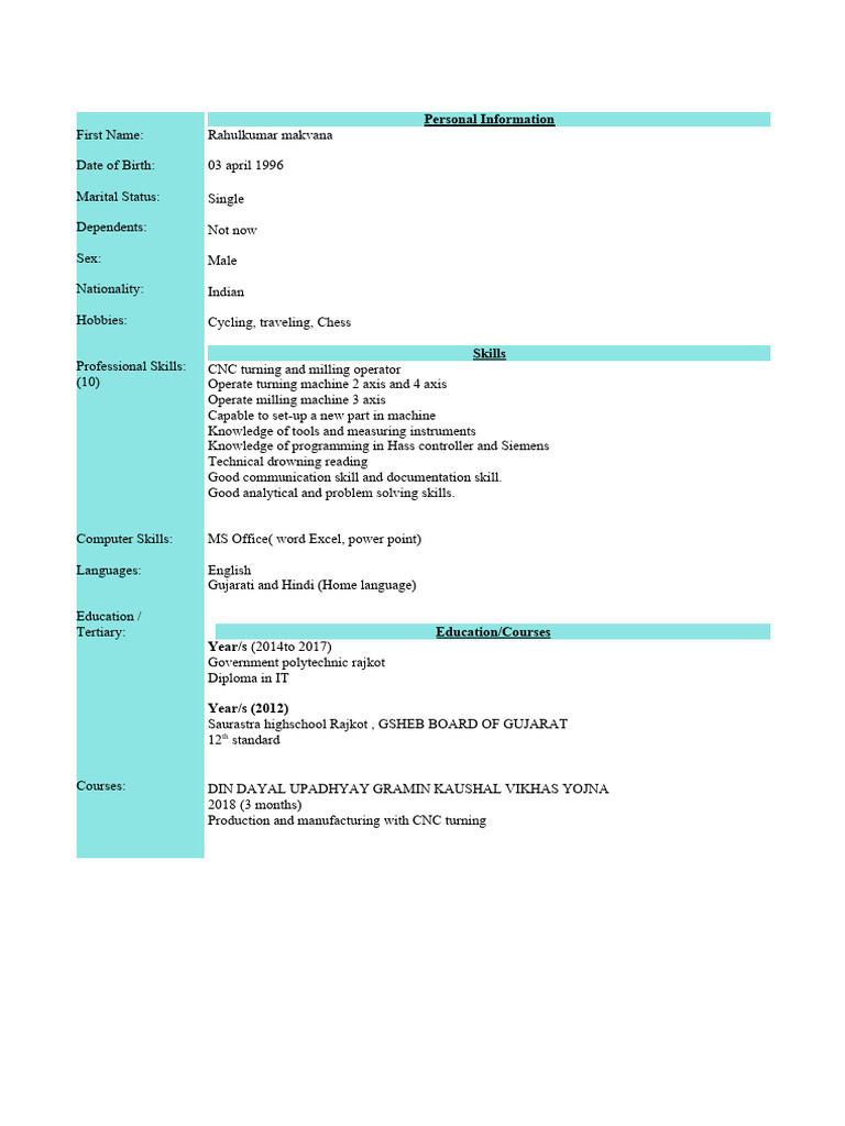 Natherland Resume-Template | PDF | Numerical Control | Engineering