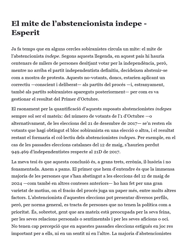 El Mite de L'abstencionista Indepe - Esperit | PDF