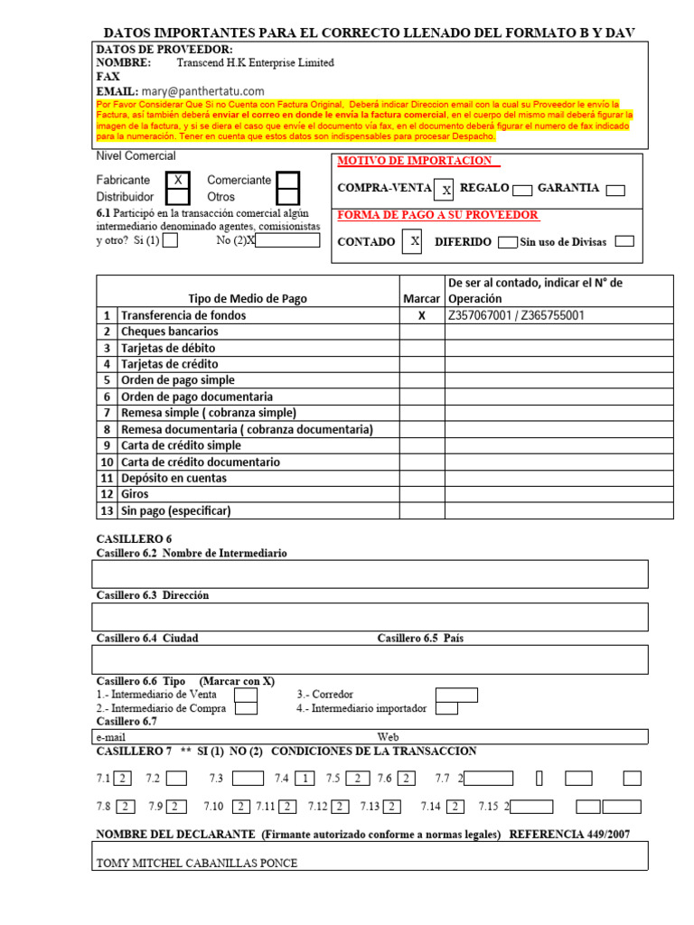 Instrucciones para Formato B y DAV | PDF | Tarjeta de crédito | Carta ...