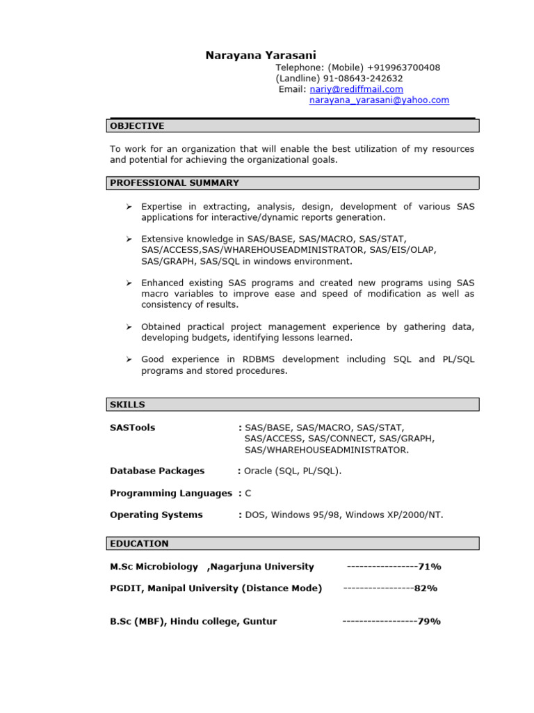 Narayana - Hyd | PDF | Sas (Software) | Sql