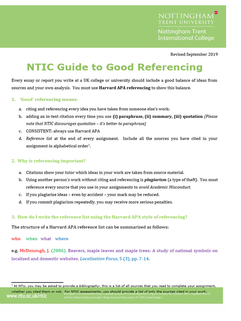 NTIC Guide To Good Referencing Revised | PDF | Plagiarism | Apa Style