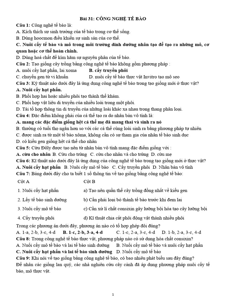 Trac Nghiem Sinh 9 Kiem Tra 15p Dot 1 HKII | PDF