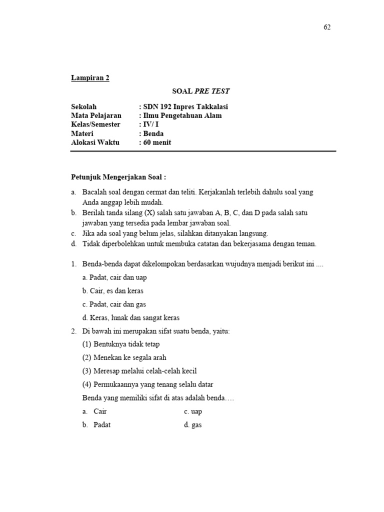 Lampiran 2-3 Soal Pre-test-Kunci Jawaban | PDF