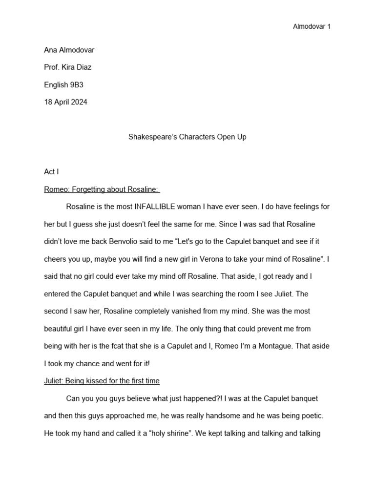 Shakespeare's Characters Open Up - Ana Almodovar | PDF | Characters In ...