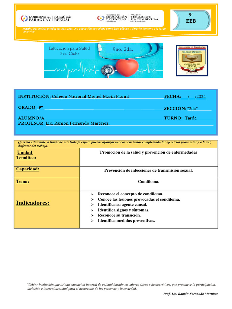 3 Tarea 9no 2da. Salud Condiloma | PDF | Causas de la muerte | Medicina
