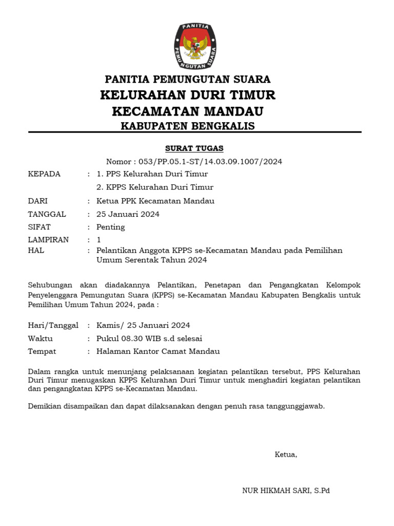 Surat Tugas Pelantikan KPPS PPS DT | PDF | Agama & Spiritualitas