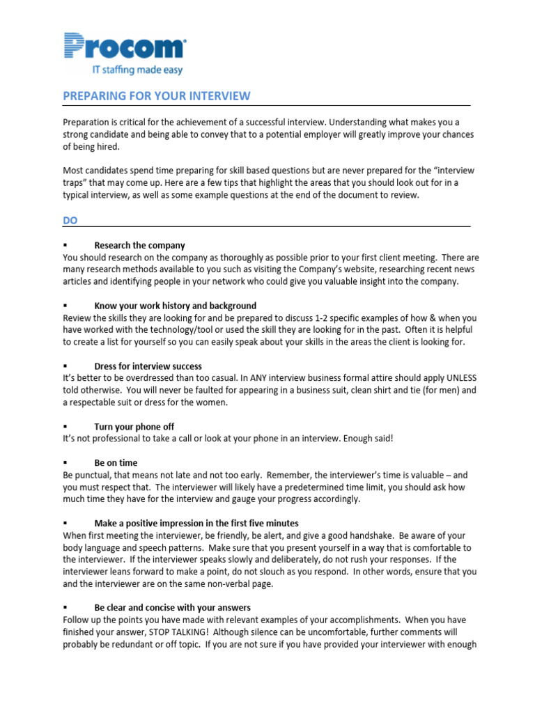 Procom - Interview Tips and Common Questions | PDF | Job Interview | Human Communication