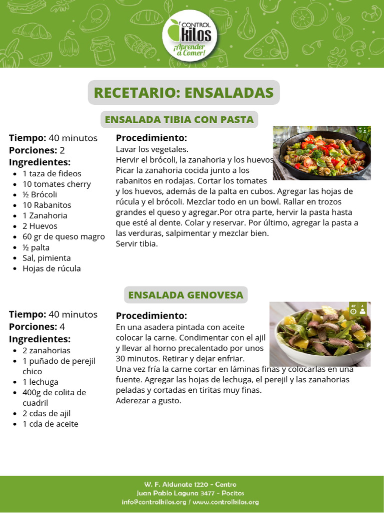 Recetas de Ensaladas Variadas y Saludables | PDF | ensalada | Cocinando