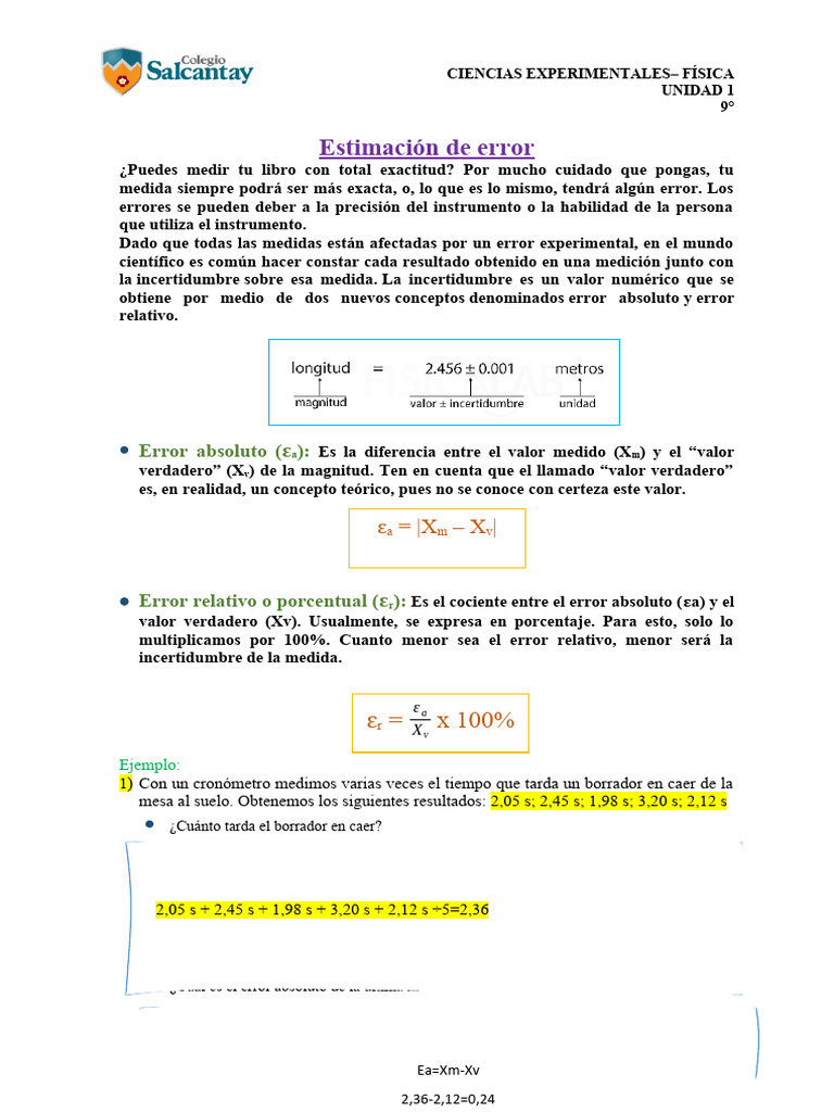 Estimacion de Error | PDF | Medición | Incertidumbre