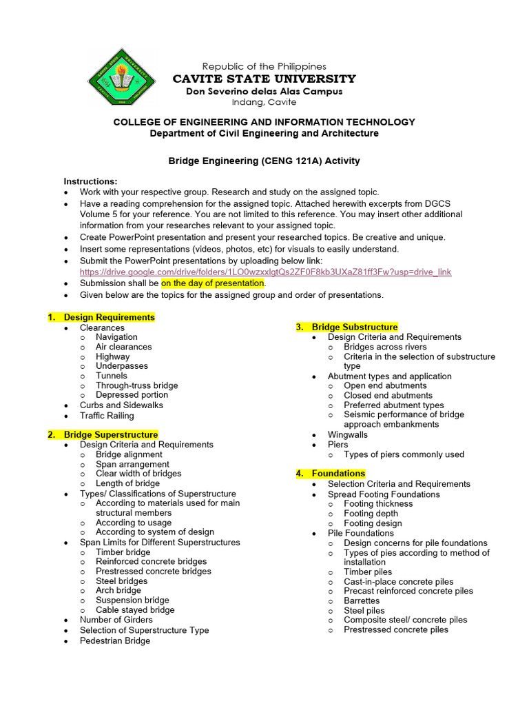 BSCE 4 1 CENG121A Activity | PDF | Bridge | Deep Foundation
