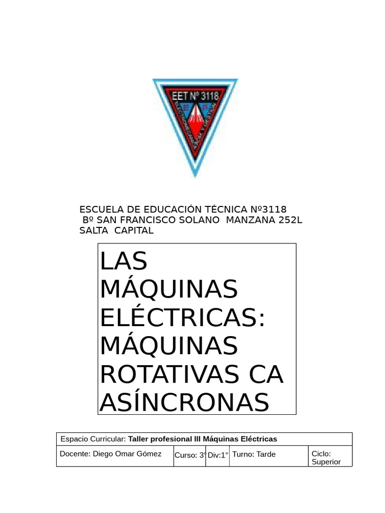 Cartilla Guía Máquinas Eléctricas 3ro1ra - Máquinas Rotativas Asincronas CA | Descargar gratis ...