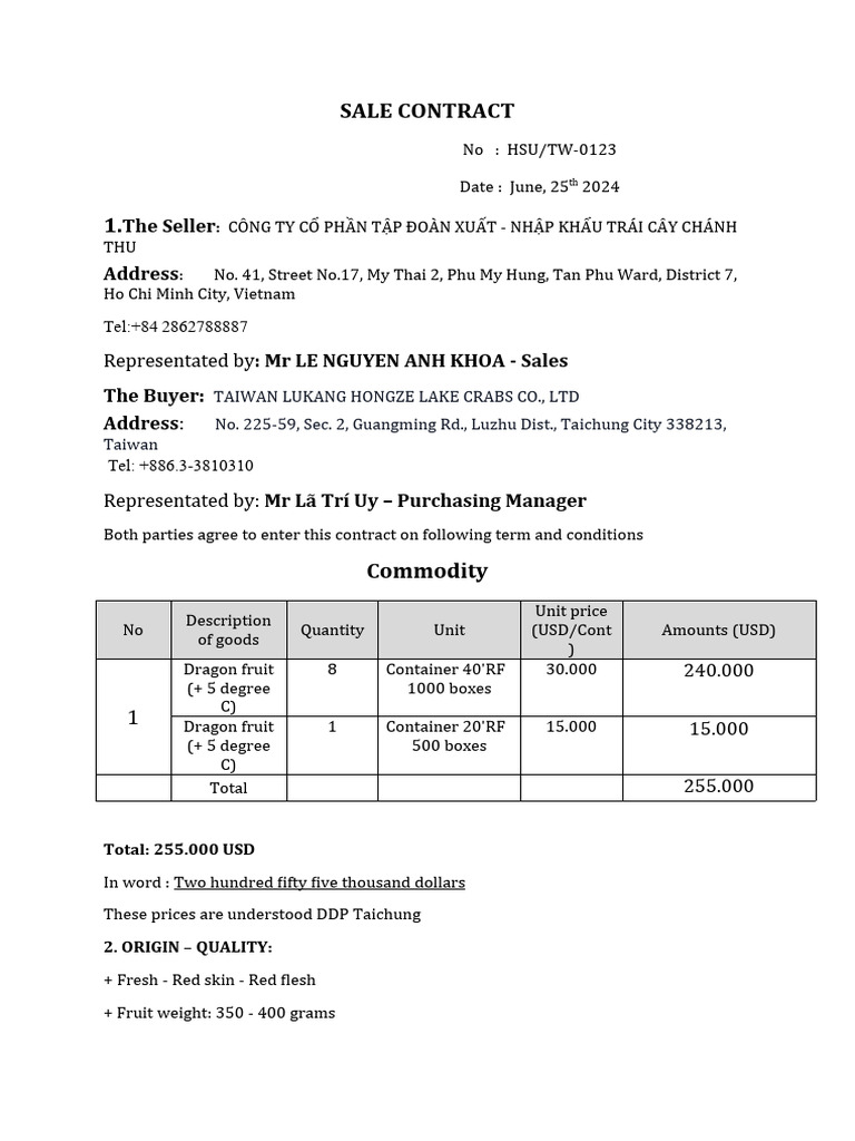 Sale Contract | PDF | Letter Of Credit | Business Law