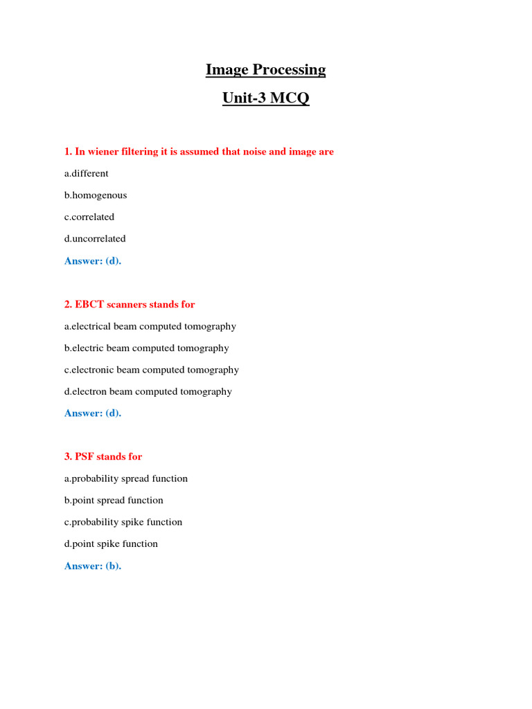 Image Processing - Unit - 3 - MCQ | PDF | Filter (Signal Processing) | Signal Processing