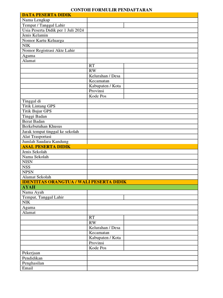 Contoh Formulir Pendaftaran | PDF