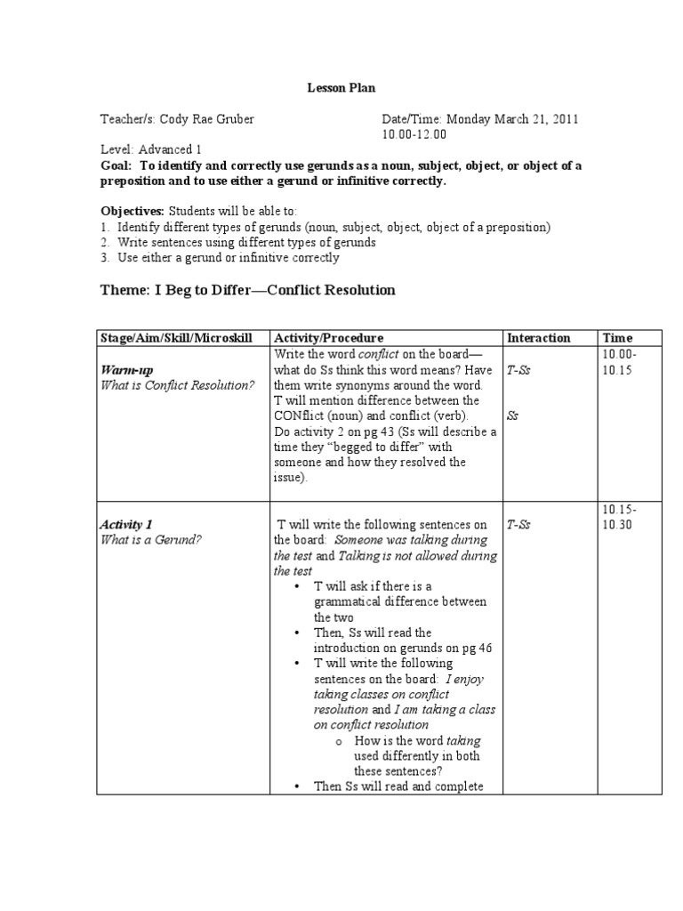 March Lesson Plan | PDF | Verb | Sentence (Linguistics)
