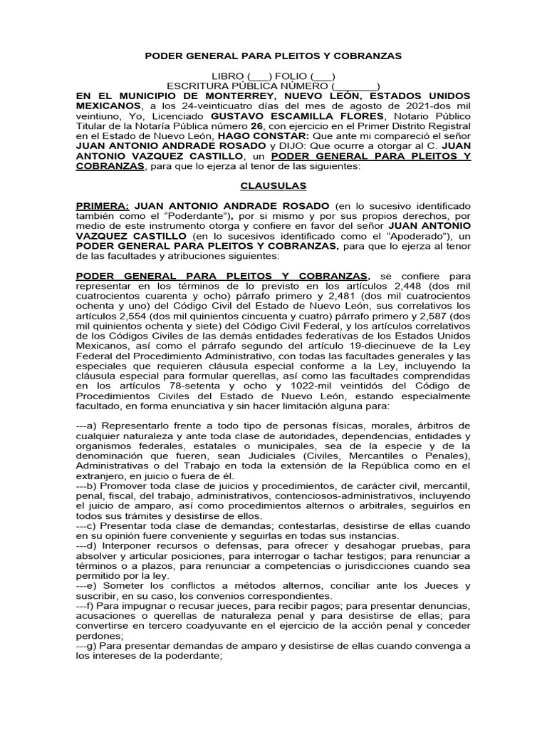 Poder para Pleitos y Cobranzas | PDF | Queja | Gobierno