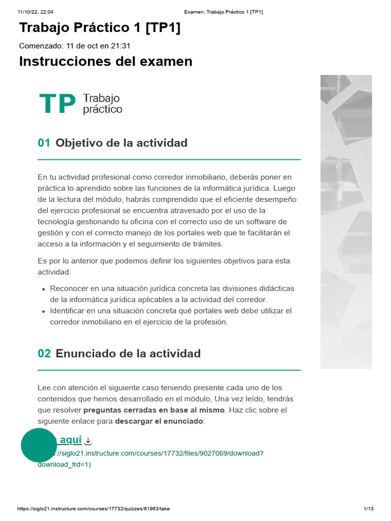 Examen - Trabajo Práctico 1 - TP1 - Informatica Juridica Al 95 - Vero | PDF | Informática | Caso ...
