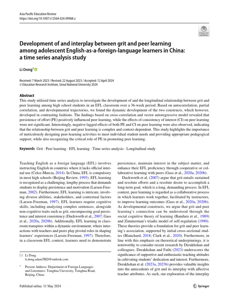 Development of and Interplay Between Grit and Peer Learning Among ...