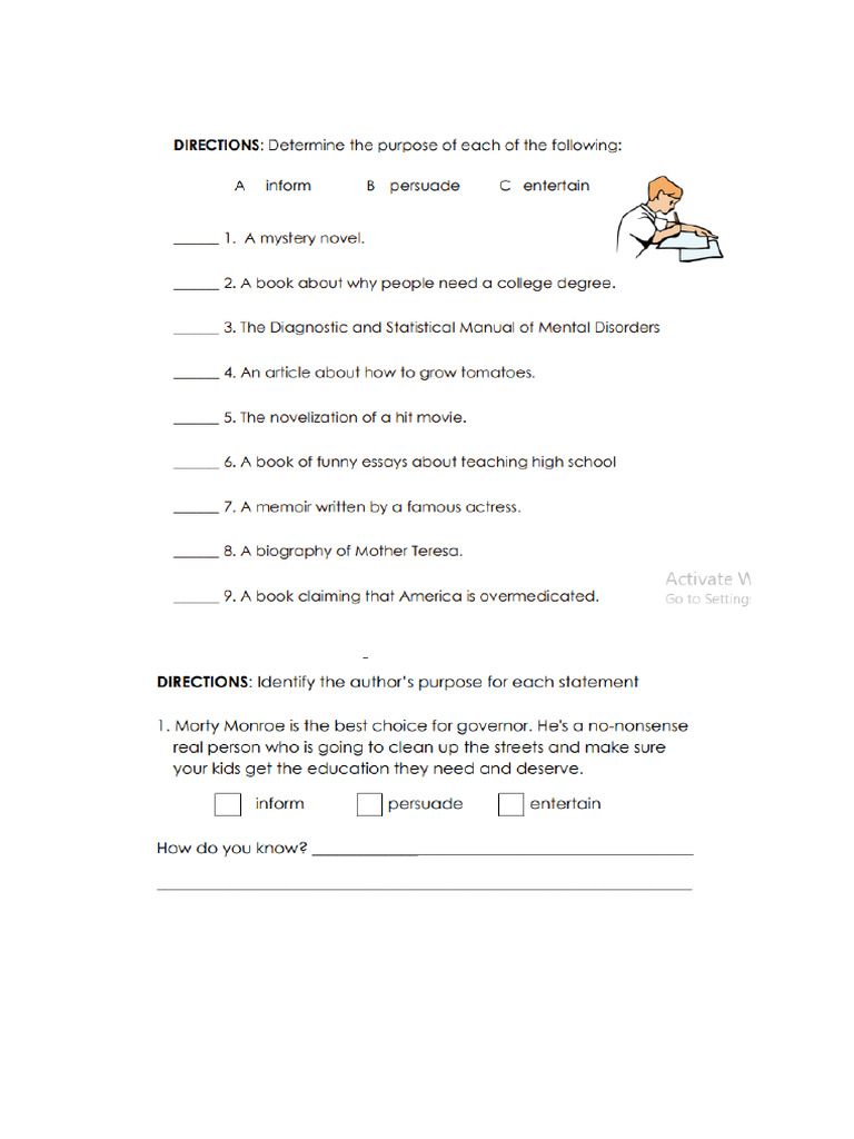 Authors Purpose Worksheet | PDF