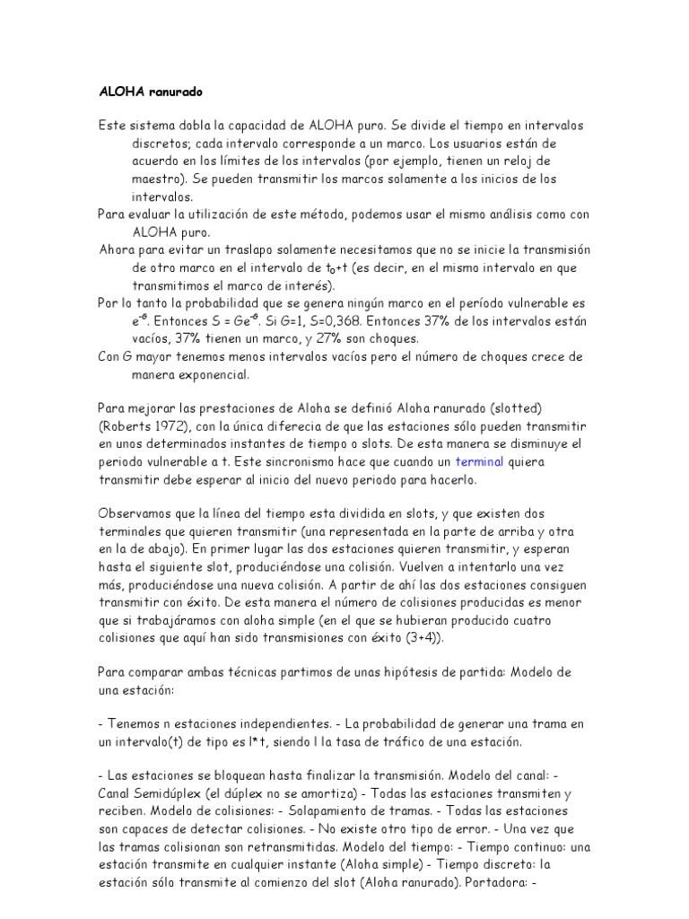 Aloha Ranurado: Mejora del Protocolo Aloha | PDF | Redes | Informática