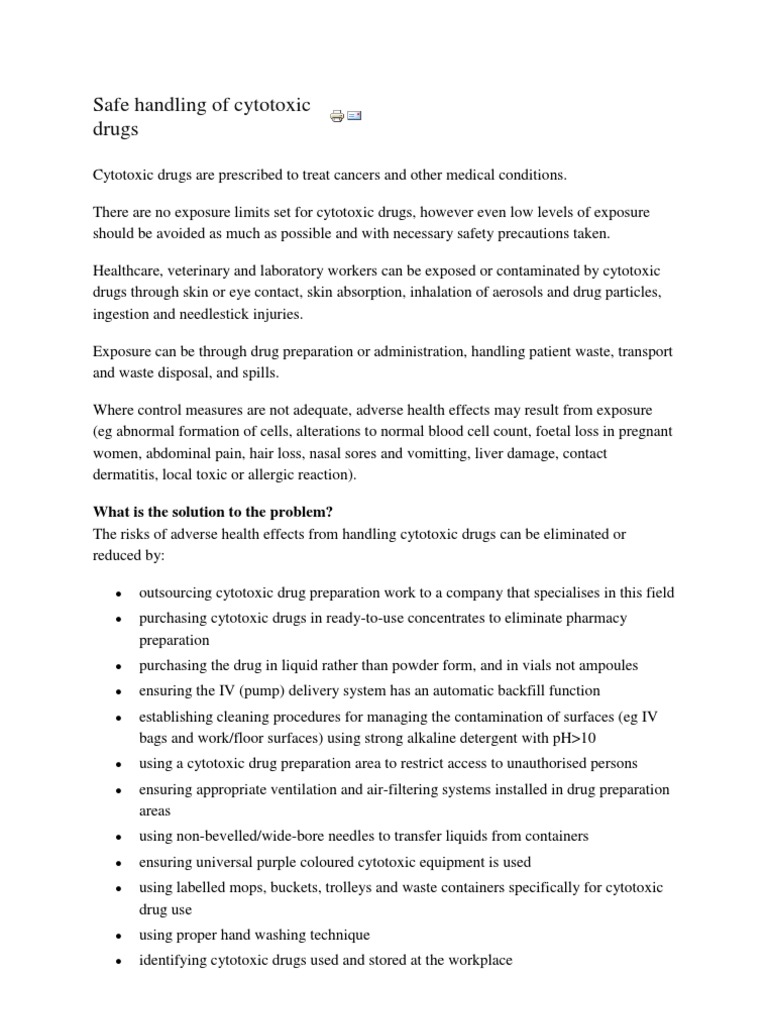 Safe Handling of Cytotoxic Drugs | PDF | Chemotherapy | Personal ...