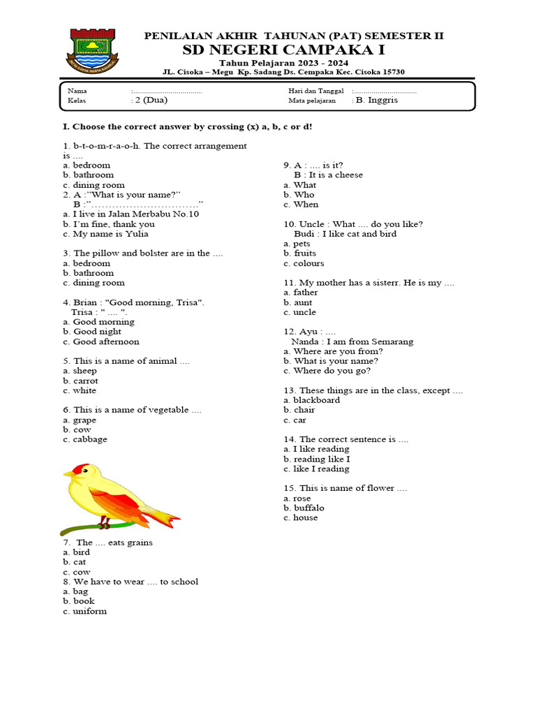 b.inggris Kelas 2 Semester 2 | PDF