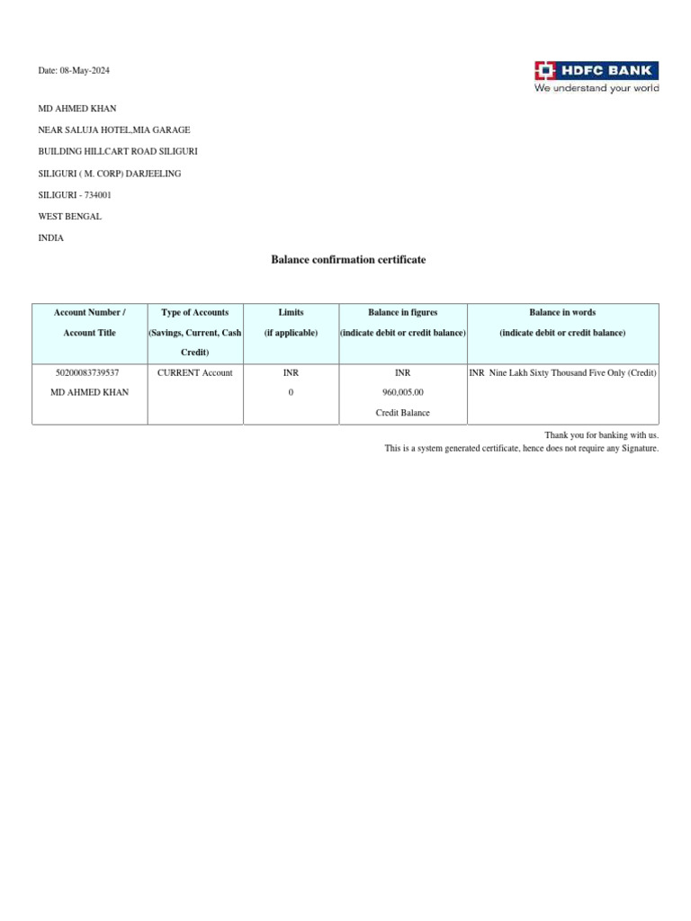 CH BalanceCertificate 252027147 | PDF