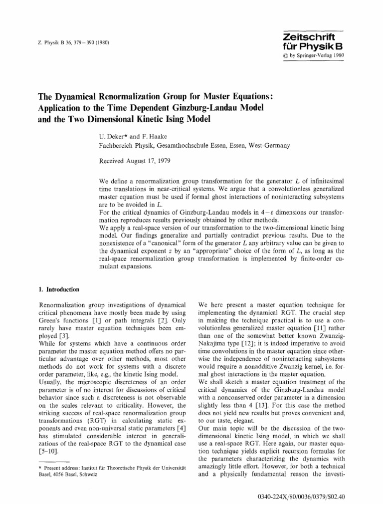 Dynamical Renormalization Group Analysis | PDF | Equations | Variable (Mathematics)