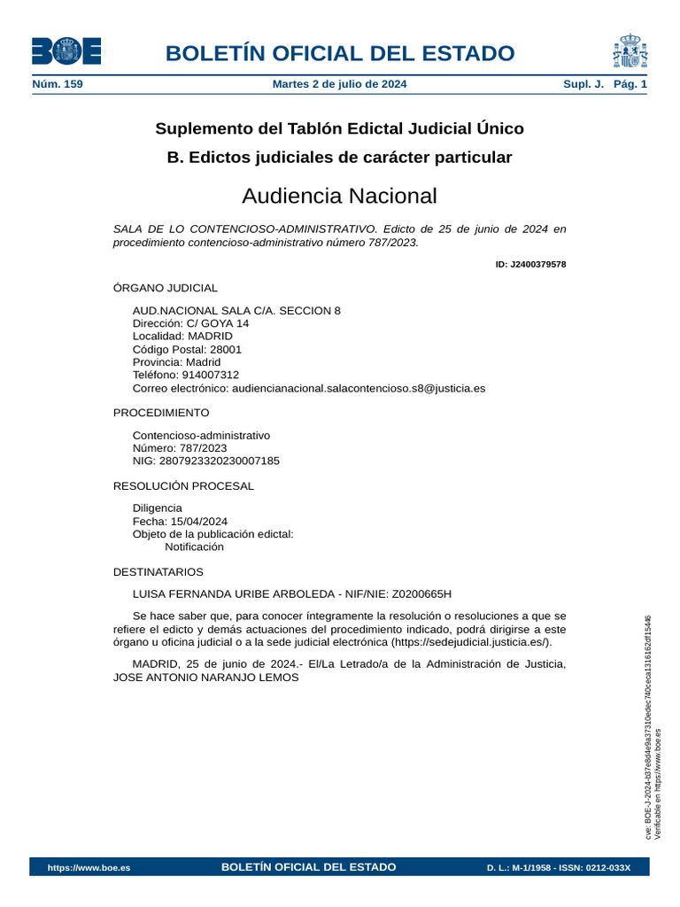 Web Bdatos Diarios Boe J Dias 2024 07 02 Pdfs BOE-J-2024-2df15446 | PDF | Separación de poderes ...