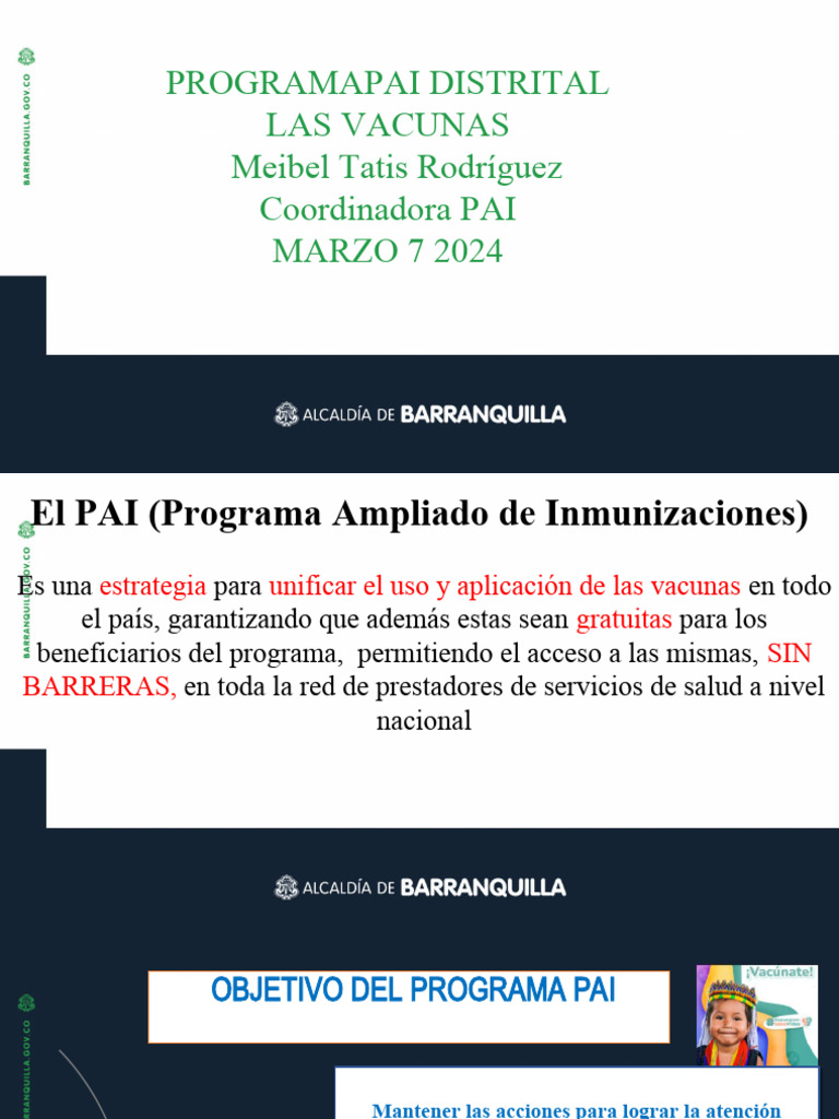 Vacunas PAI: Importancia y Acceso Gratuito | PDF | Vacunas | Vacunación