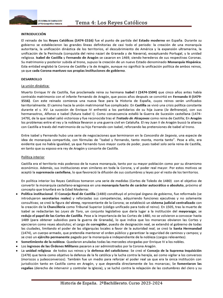 Tema 4. Los Reyes Católicos | PDF | Cristobal colon | Imperio español