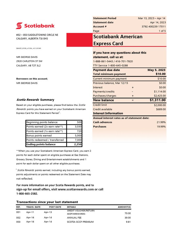 Scotiabank American Express Statement | PDF | Credit Card | Business
