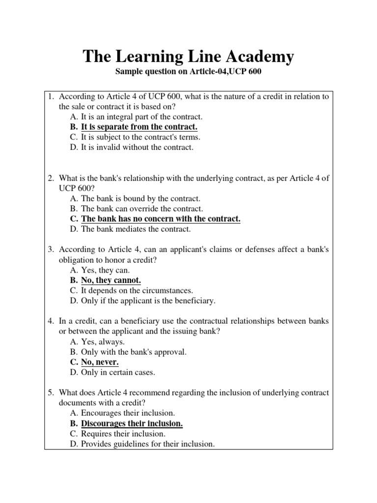 The Learning Line Academy: Sample Question On Article-04, UCP 600 | PDF ...