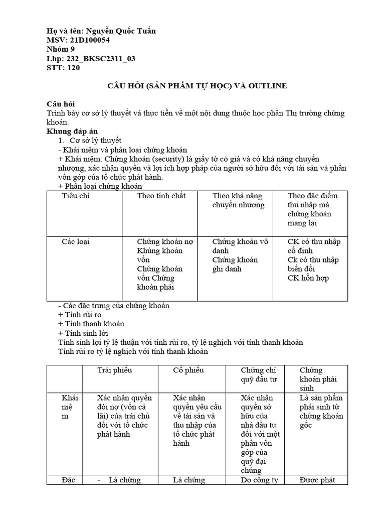 Họ và tên: Nguyễn Quốc Tuấn MSV: 21D100054 Nhóm 9 Lhp: 232 - BKSC2311 ...