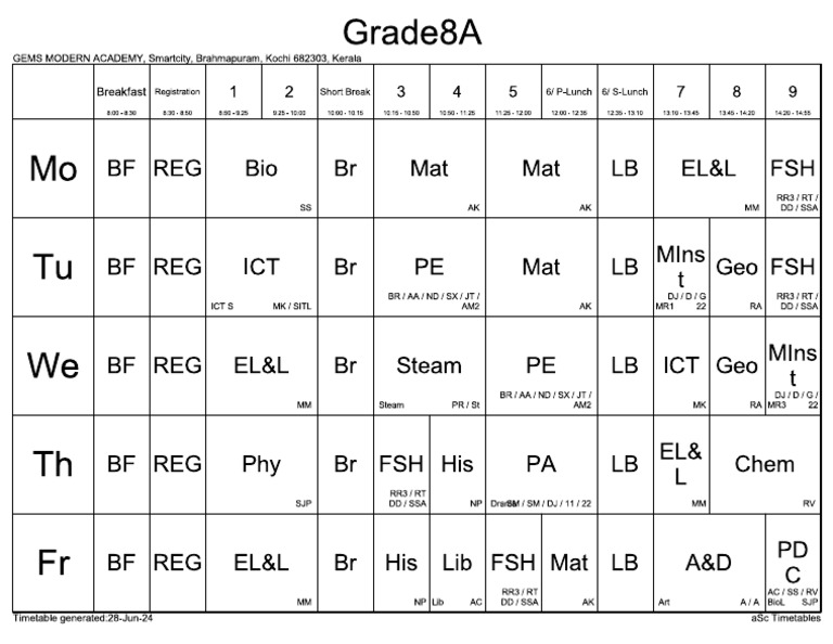 Revised Sec Class Timetable-8A | PDF