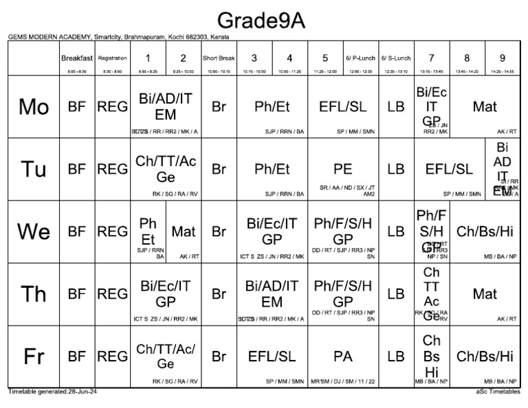 Revised Sec Class Timetable-9A (1) | PDF
