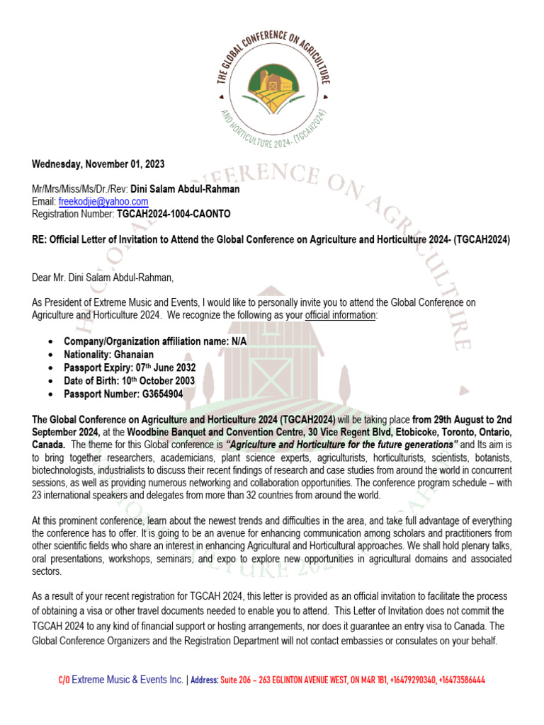 Agriculture - Invitation - Letter - Dini Salam Abdul-Rahman | PDF ...