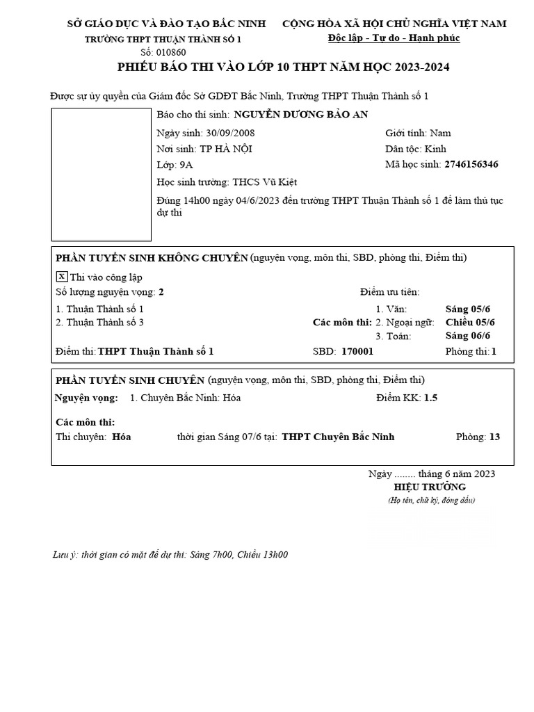 Phieu Bao Du Thi Thuan Thanh 1 45681 | PDF