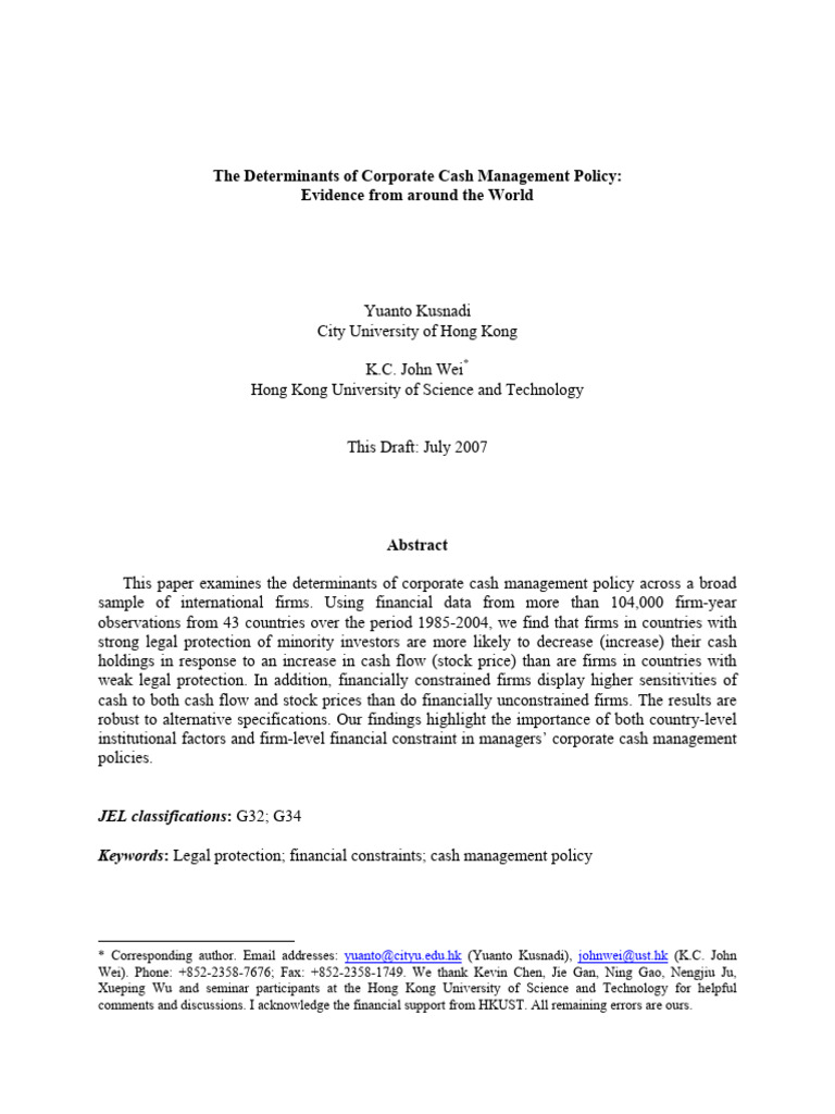 The Determinants of Corporate Cash Management Policy: Evidence From ...