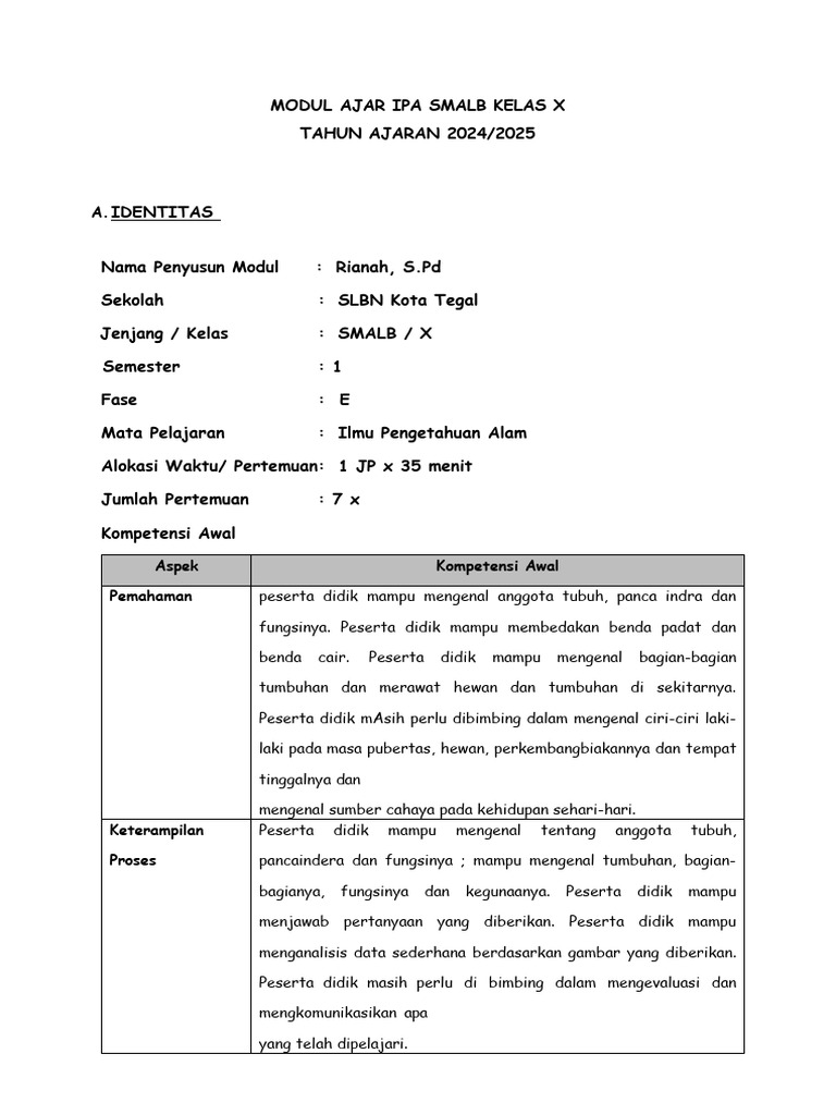 Modul Ajar Ipa Smalb Kelas Ix SMSTR 1 | PDF