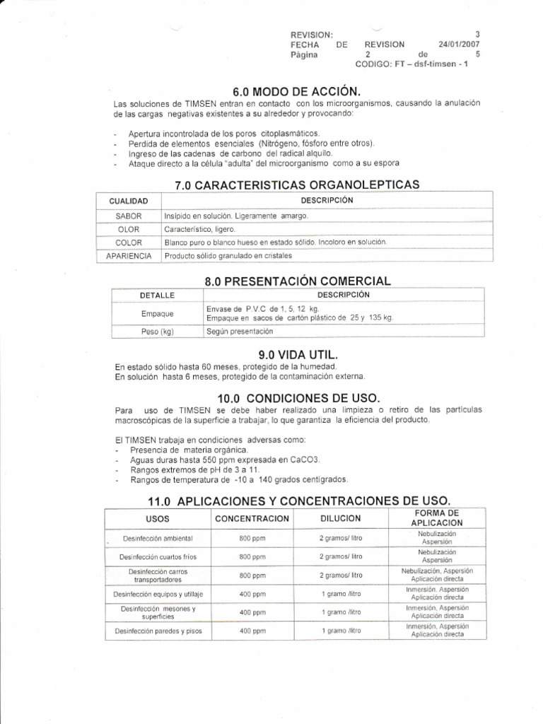 FICHA TECNICA Timsen 2 | PDF