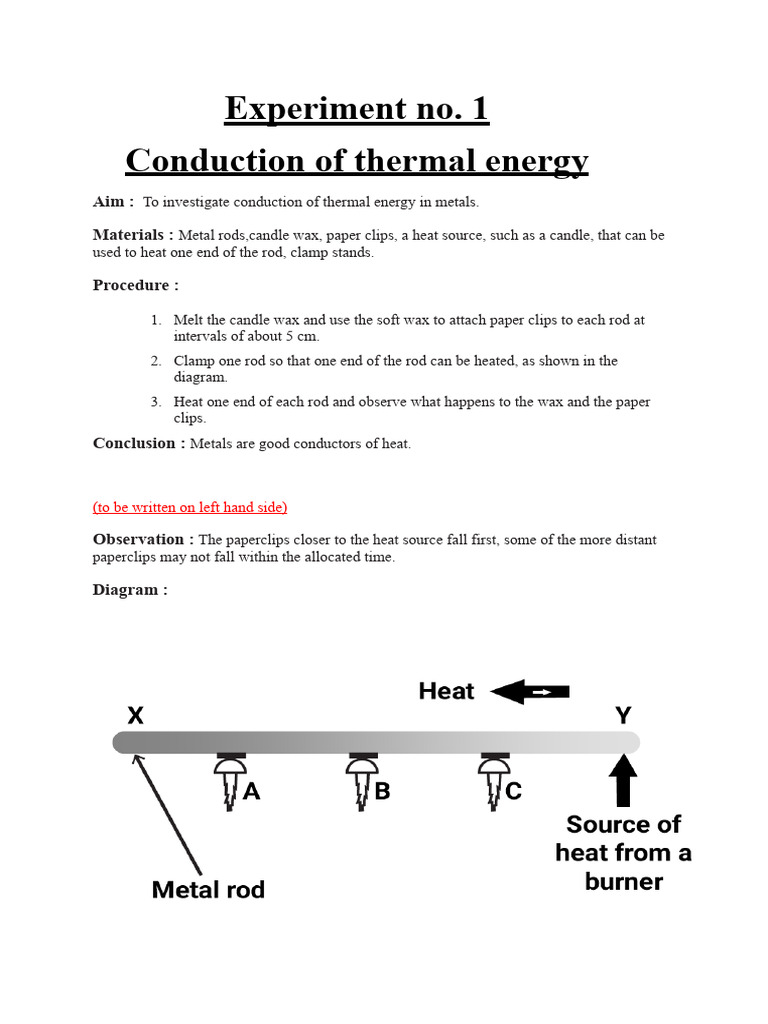 Experiment No. 1 - Conduction of Thermal Energy | PDF