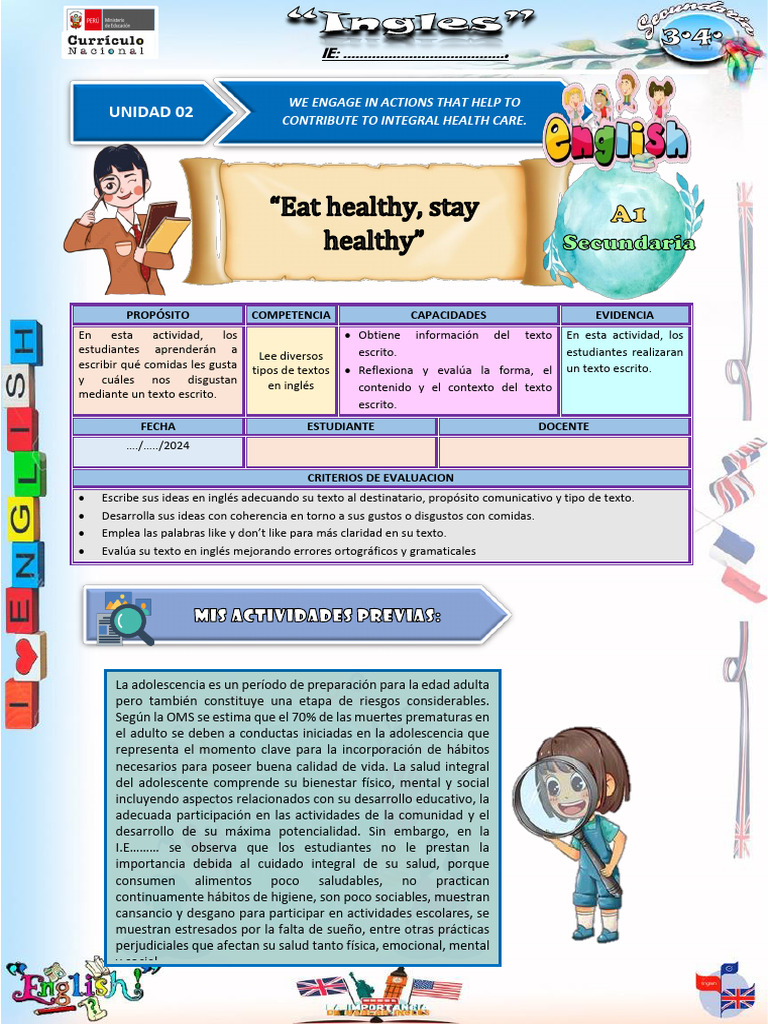 3°4°ACT 01-INGLES-U2-1 | PDF | Adultos | Evaluación