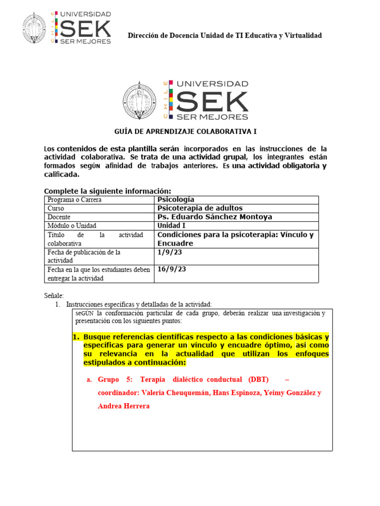 Evauacion 1 - PSICOTERAPIA DE ADULTOS SECC 2 ANDREA HERRERA | PDF | Trastorno límite de la ...