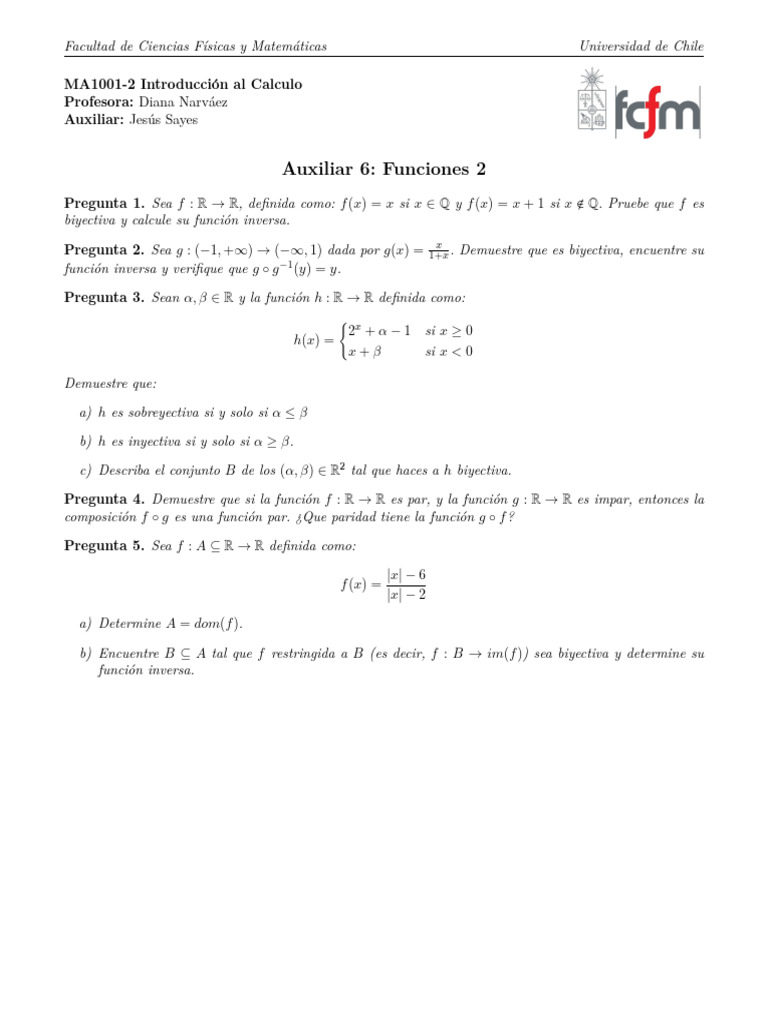 Auxiliar_06_Funciones_2 | Descargar gratis PDF | Matemáticas | Análisis matemático