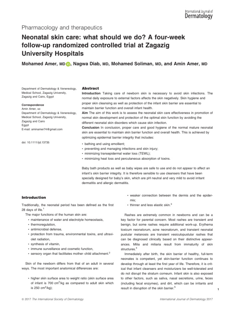 Neonatal Skin Care: What Should We Do? A Four-Week Follow-Up Randomized Controlled Trial at ...