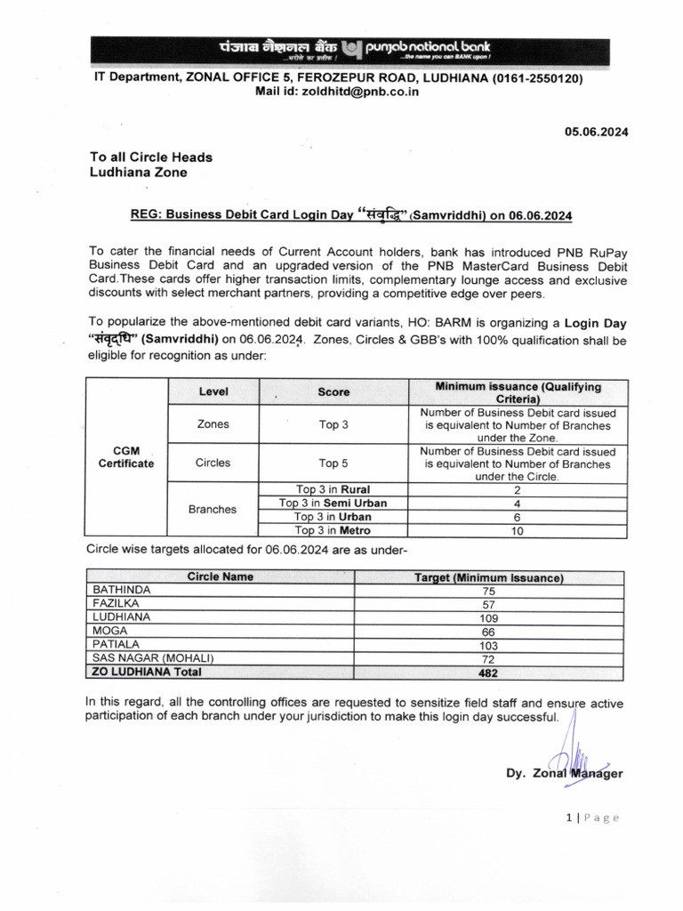 Business Debit Card Login Day - DZM Letter | PDF